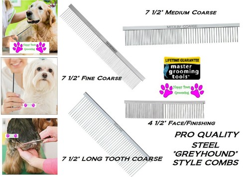 Master Grooming Tools PRO All Breed 4 pc GREYHOUND COMB SET KIT Steel ...