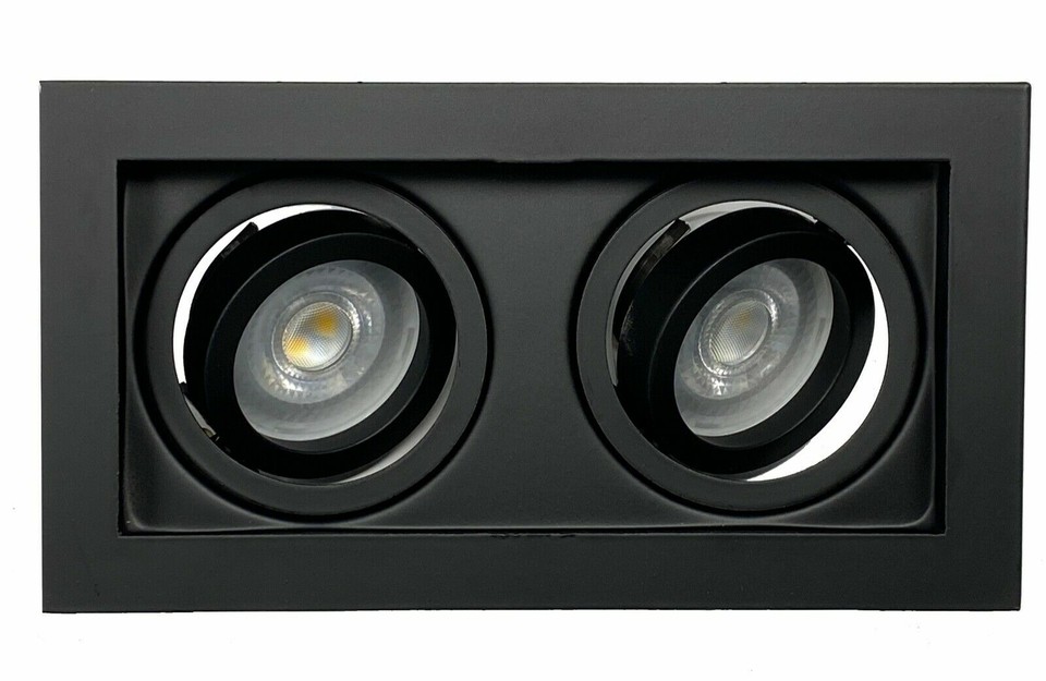 Double Recessed Ceiling Spotlight GU10 Twin Square Tilt Adjustable LED ...