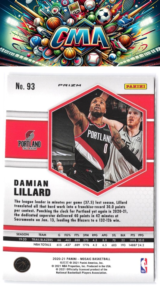 2020-21 Panini Mosaic #93 Damian Lillard Mosaic Reactive Yellow | eBay