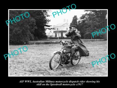 OLD LARGE HISTORIC PHOTO AUSTRALIAN MILITARY SPEEDWELL MOTORCYCLE RIDER ...