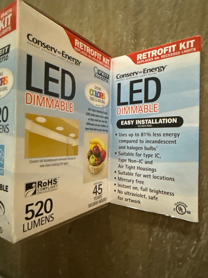 FEIT Electric 4" LED Dimmable 50w Retrofit Recessed Light Kit 9.7W 520 ...