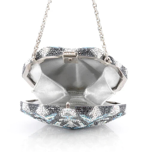 JUDITH LEIBER SWAROVSKI CRYSTAL ICE BLUE SNOWFLAKE BAG MINAUDIERE ...