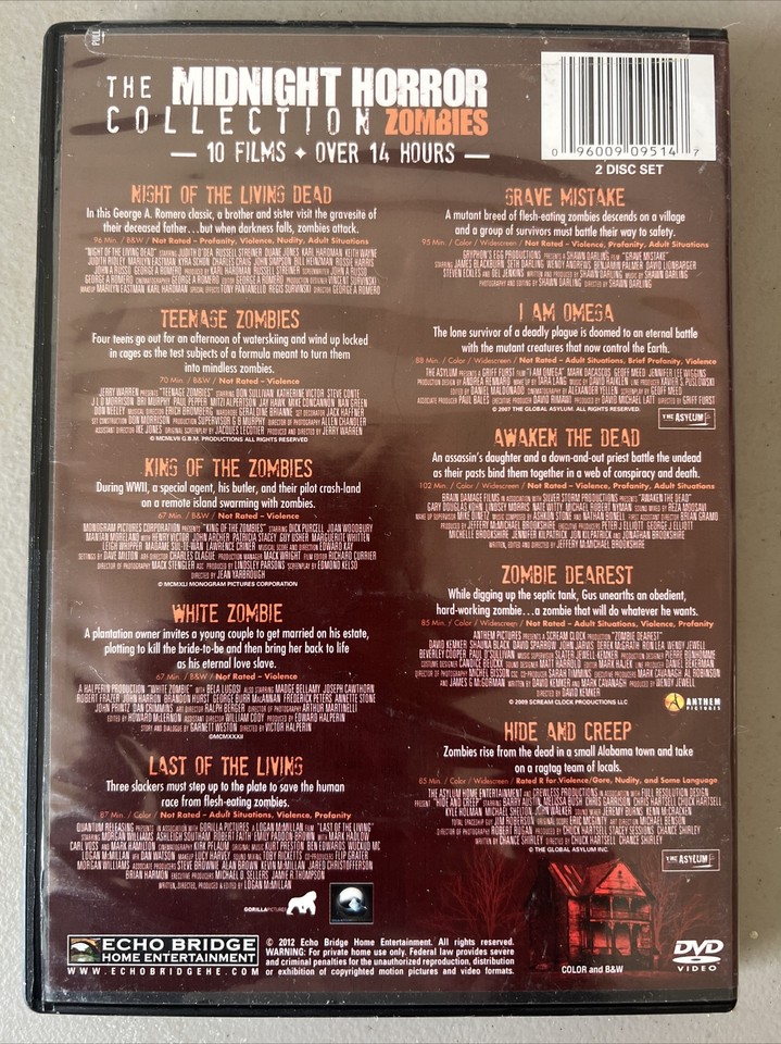Midnight Horror Collection: Zombies (DVD, 2012, 2-Disc Set) 96009095147 ...