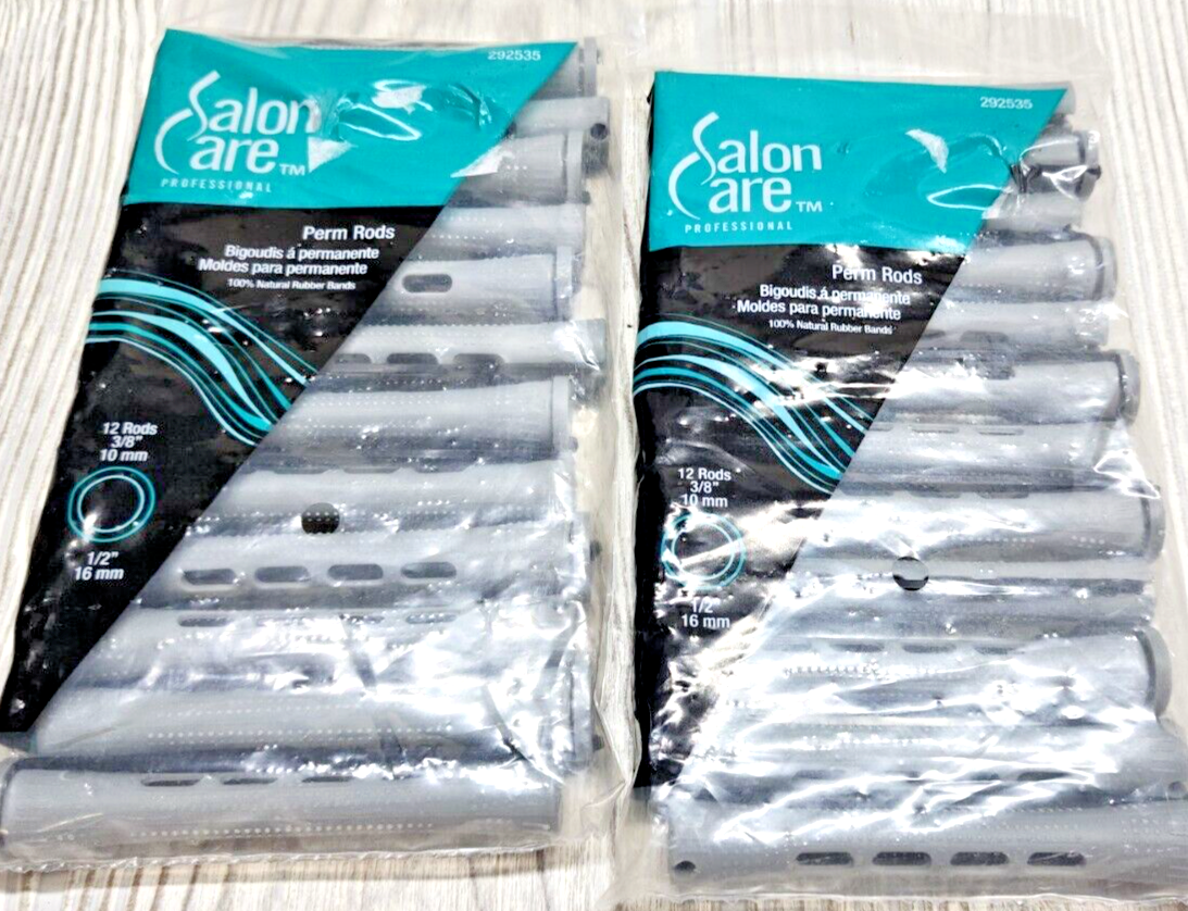 Salon Care Perm Rods Gray 2 Packages w/12 Rods Each 3/8" 10mm 1/2" 16mm ...