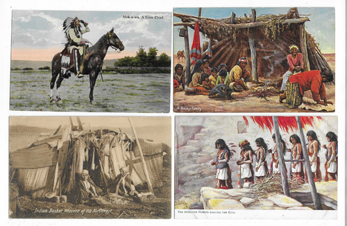 4 Native American Indian Postcards Antelope Priests Basket Weavers Crow ...