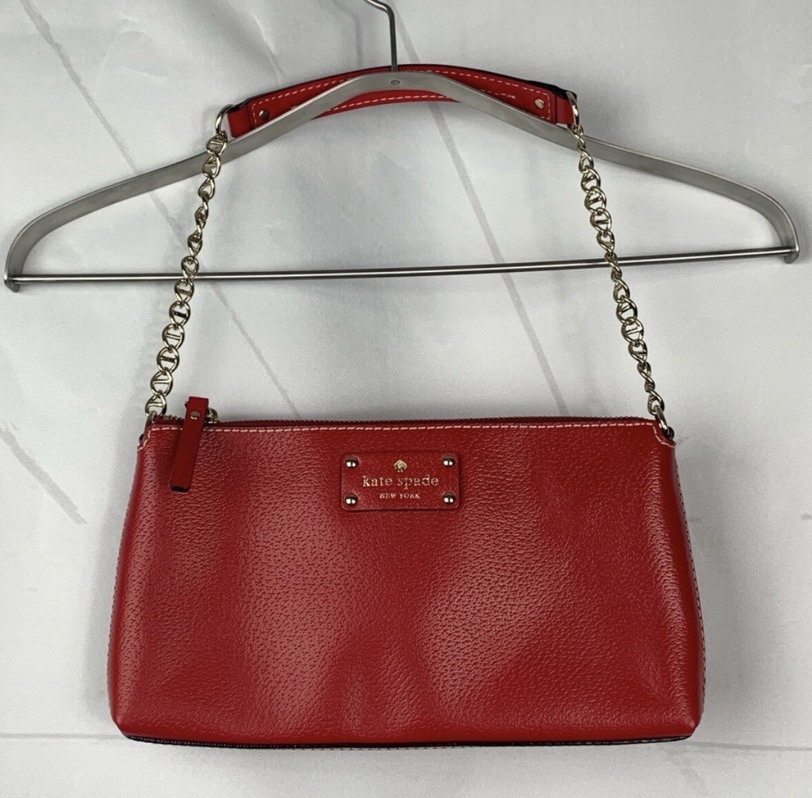 KATE SPADE Red Wellesley Byrd Leather Chain Shoulder … - Gem