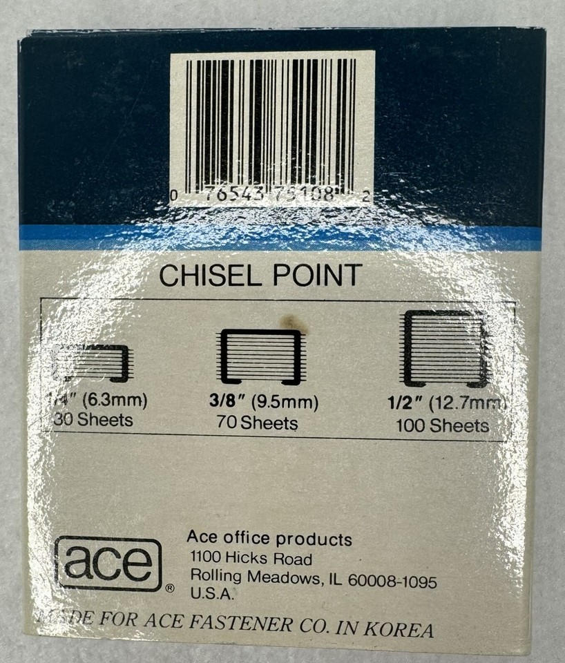 Ace Heavy Duty Staples Chiesel Point 1/2" 1000 Staples | eBay