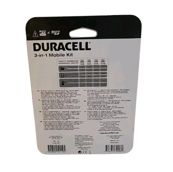 Duracell MicroSD Universal Pack 8GB MicroCard + USB + SD Adapter New ...