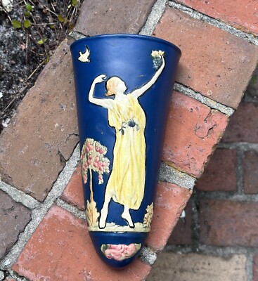 WELLER POTTERY LARGE BLUE WARE 10 1/2" WALL POCKET….SIGNED AND MINT! | eBay