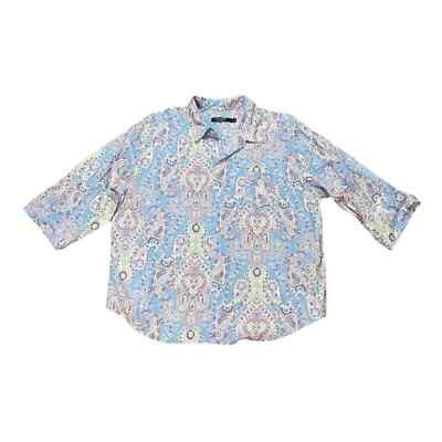 LRL Ralph Lauren Womens Pajama Top Blue Paisley Pocket Roll Tab Buttons ...