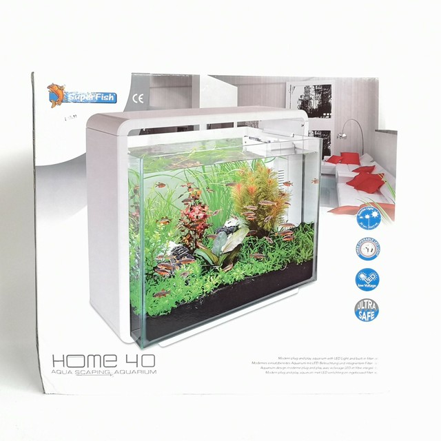 Superfish Home 40 Glass Aquarium Fish Tank White 40l With Filter & LED ...