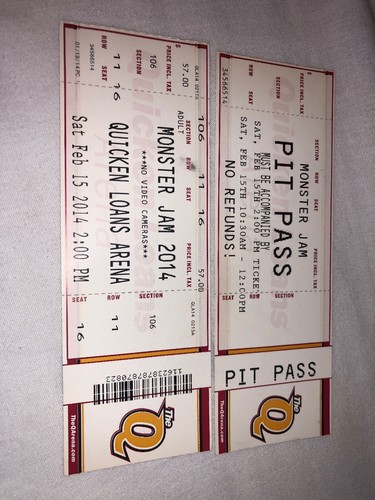 2 Monster Jam Pit Pass Tickets Feb 15 2014 Both Autographed Truck ...