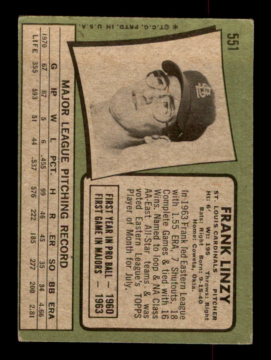 1971 Topps Baseball #551 Frank Linzy VG | eBay