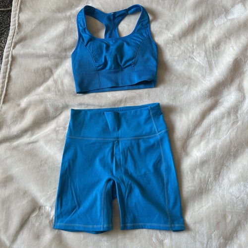 Blue Fabletics Motion 365 Sports Bra And Biker Shorts 6” Sz XS | eBay