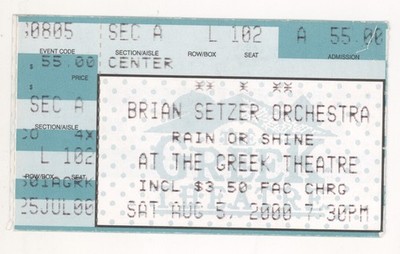 Brian Setzer 8/5/00 Los Angeles CA Greek Theatre Concert Ticket Stub | eBay