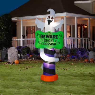 Halloween 9 ft LED Beware of Ghost Crossing Sign Airblown Inflatable ...