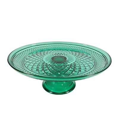 VTG Anchor Hocking Wexford Emerald Green Cake Plate Stand Footed ...