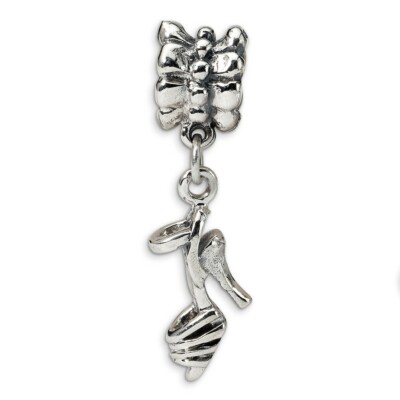 High Heel Shoe Dangle Bead .925 Sterling Silver Antiqued Reflection ...