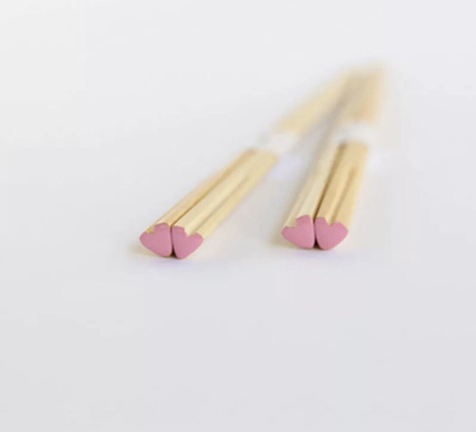 Chopsticks pink heart shape black natural wood lightweight 1pr | eBay