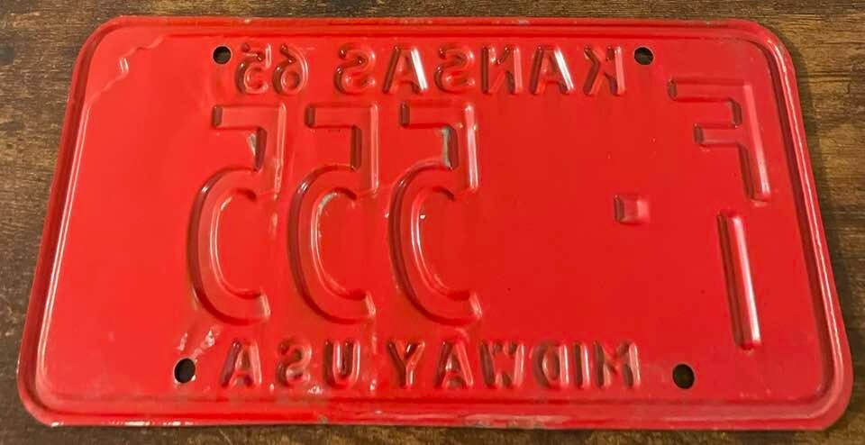 1965 Kansas License Plate F1 555 Good Number Repeating 5s Triple 5 Red ...