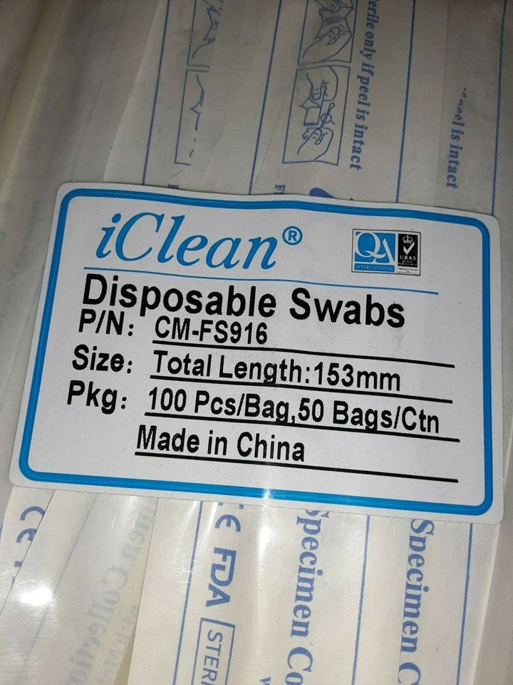 iClean 153mm Specimen Collection/Flocked Swabs (100 ind. sealed pks) CM ...