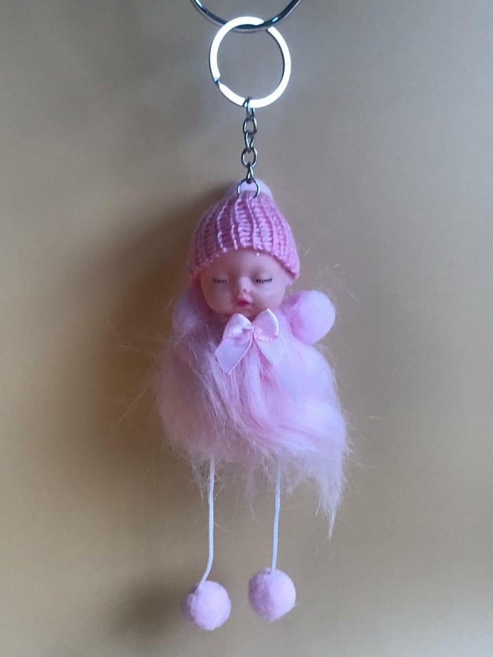 Baby Doll Keychains Sleeping Fur Rabbit Keyrings Decor Fluffy Pom Car ...