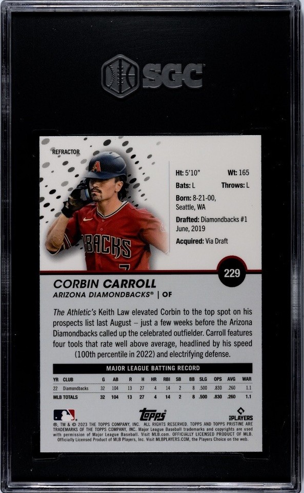 2023 Topps Pristine #229 Corbin Carroll Refractor SGC 10 Gem Mint ...