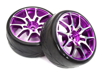 Alloy Machined 10 Spoke Wheel & Tire Set (2) for 1/10 Drift W=26mm ...