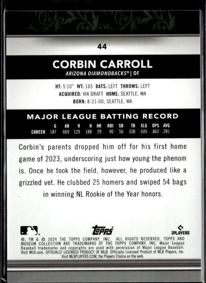 2024 Topps Museum Collection #44 Corbin Carroll Arizona Diamondbacks | eBay