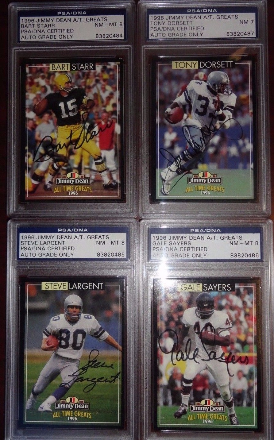 1996 Jimmy Dean Football Signed Card Set of 4 Starr Dorsett Sayers ...