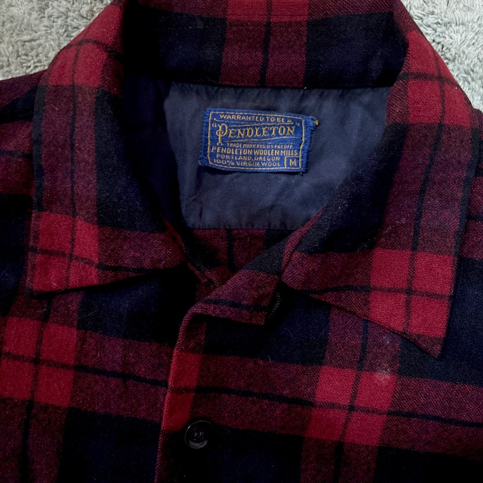Vintage 60s Pendleton Board Shirt Red Plaid Wool Loop Collar Flap ...
