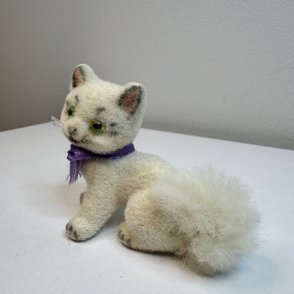 Vintage Handwork West Germany Rare White Cat kunstlerschutz Flocked toy ...