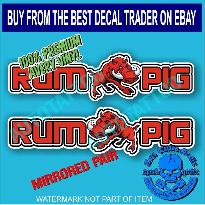 RUM PIG Decal Sticker Mirrored Pair Boat Car Truck Eski Laptop ManCave ...