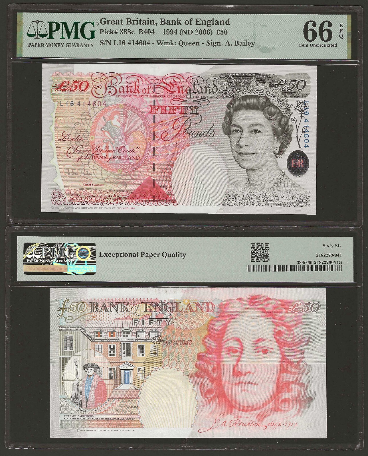 GREAT BRITAIN 50 Pounds 2006, P-388c "Bailey", ENGLAND, PMG 66 EPQ Gem ...