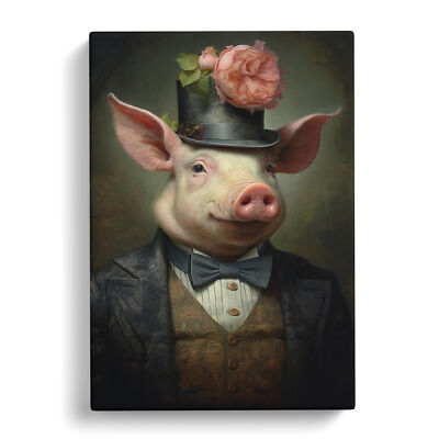 Pig Victorian Canvas Wall Art Print Framed Picture Decor Living Room ...