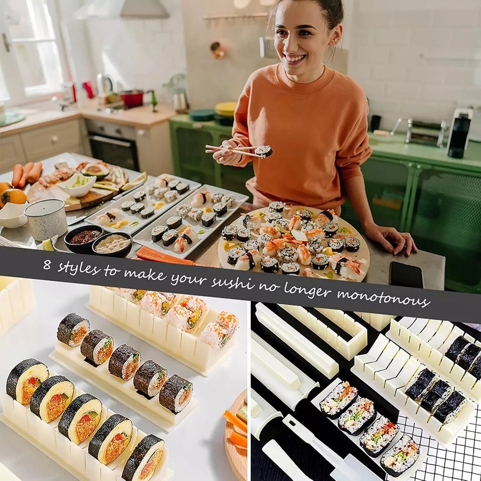HI NINGER Sushi Making Kit - 10 Piece Set with 8 Shapes of Sushi Roll ...