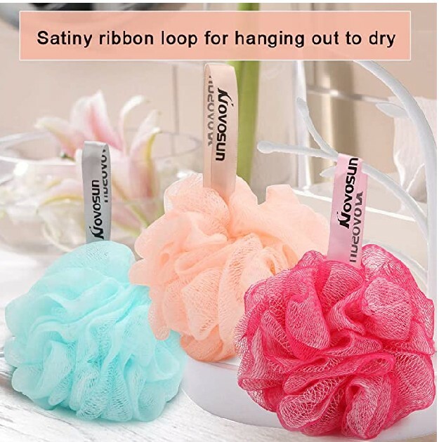 3 PK rainbow color Loofah Bath Sponge Shower Pouf Ball Double Mesh | eBay