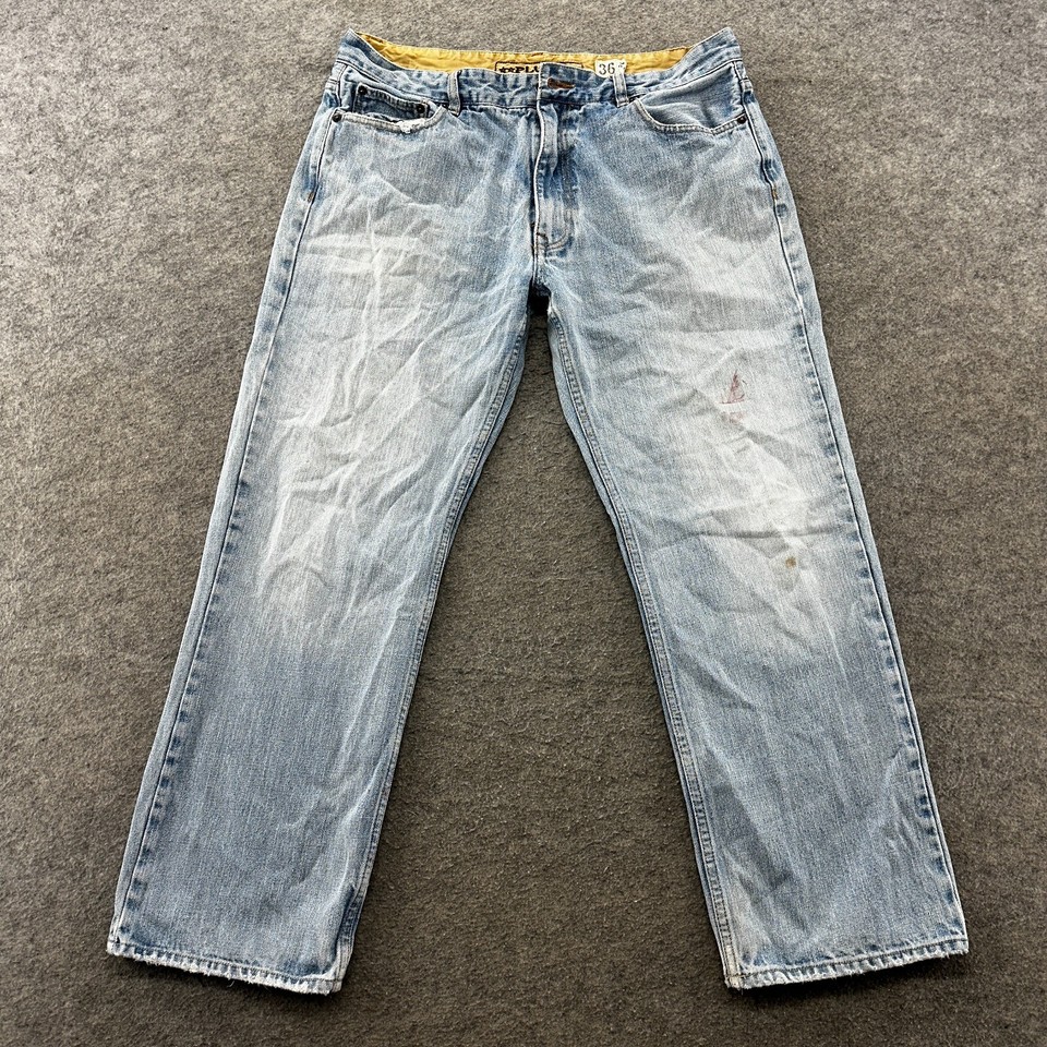 VTG Plugg Jeans Mens 36x30 Blue Light Wash Loose Fit Baggy Straight Leg ...