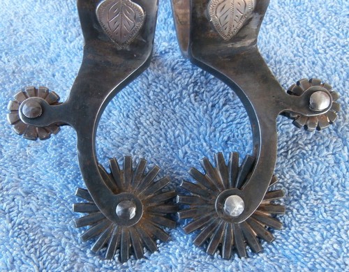 Double Mounted Silver Copper Iron Horse Cowboy Buckaroo Spurs 2 Rowels ...