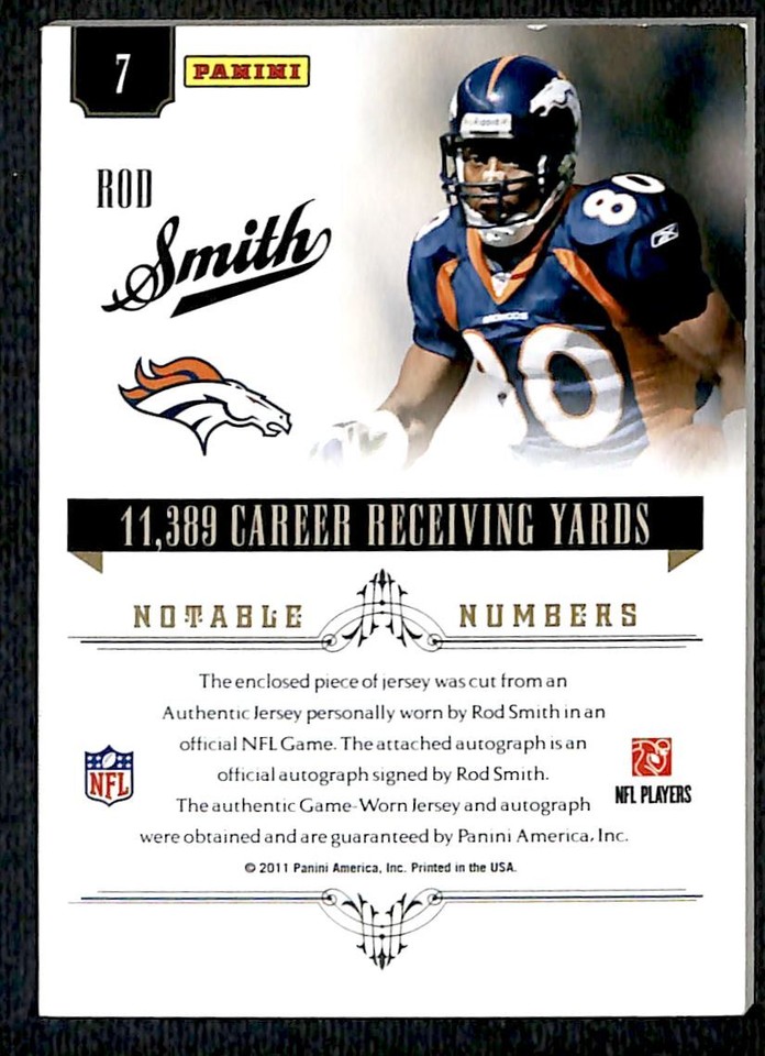 2012 Panini National Treasures Rod Smith Jersey/Auto Error Denver ...