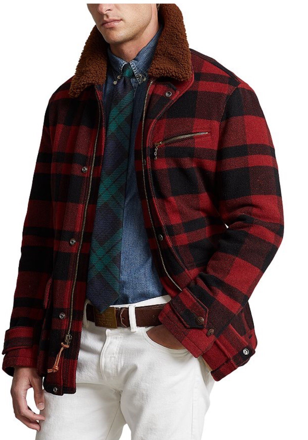Men's Shearling-Collar Plaid Barn Coat XL | eBay