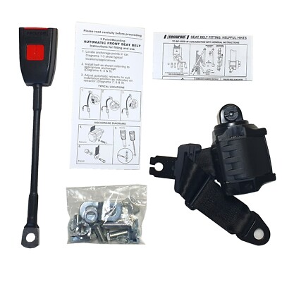 Classic Car Universal Securon 3 Point Retractable Black Seat Belt ...