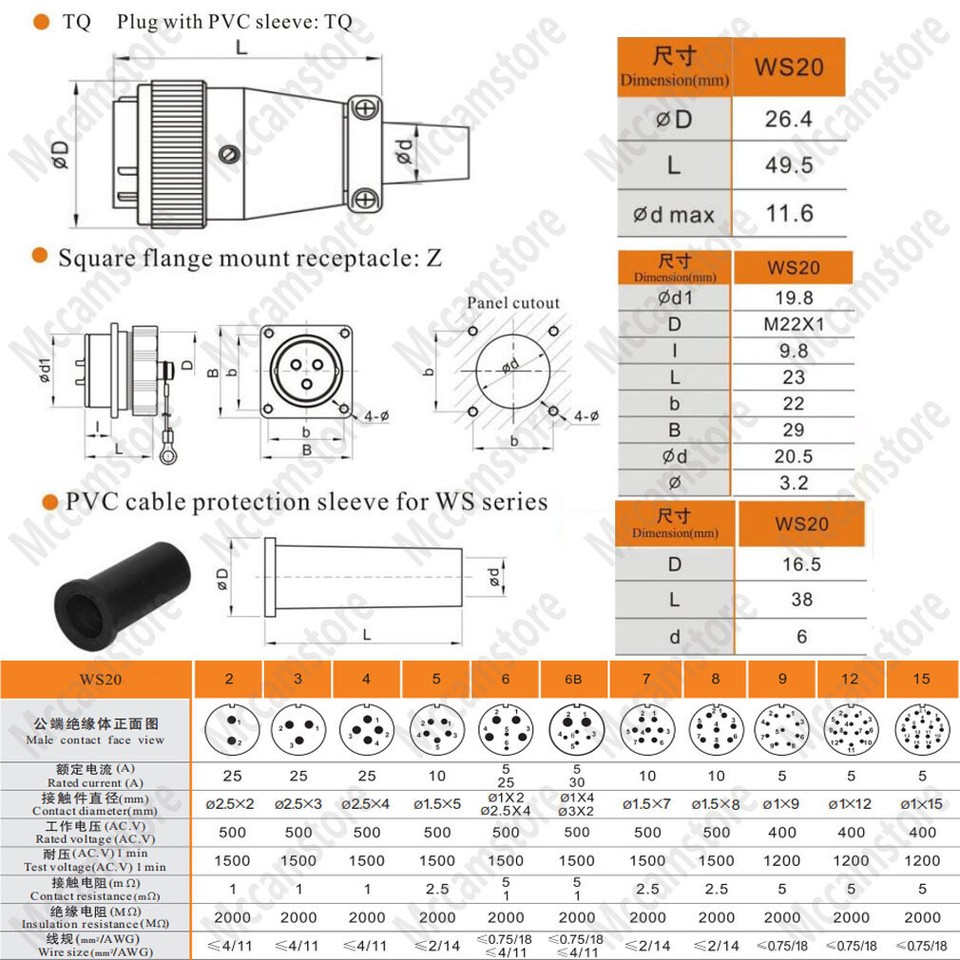 WEIPU WS20 25A 4 Pin Panel Mount Connector, Waterproof Aviation Cable ...
