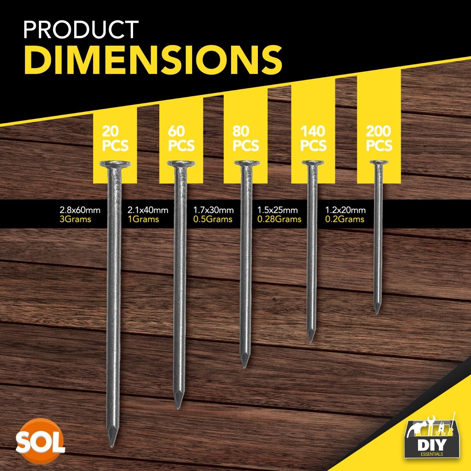 500 Assorted Flat Head Wood Nails Various DIY Carpentry Professional ...