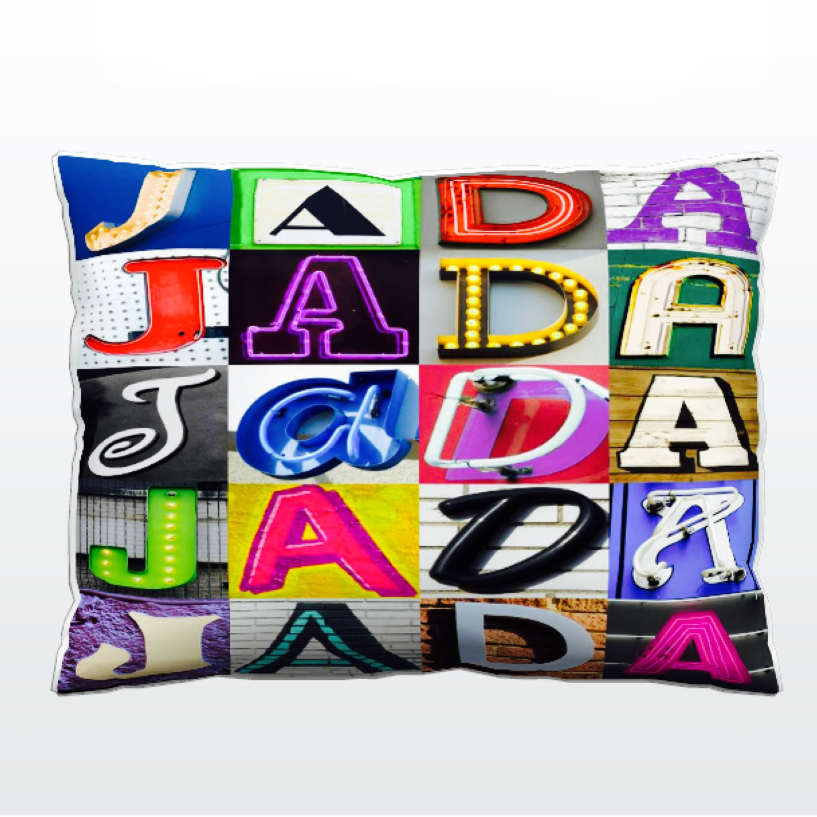 Personalized Pillow featuring the name JADA in photos of sign letters ...