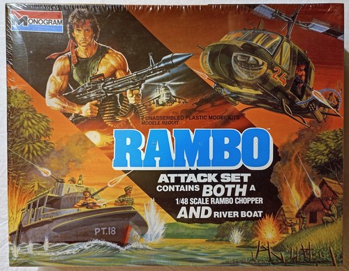 Monogram 6039 Rambo Attack SetRiver Boat and Rambo Chopper 1:48 Neu ...
