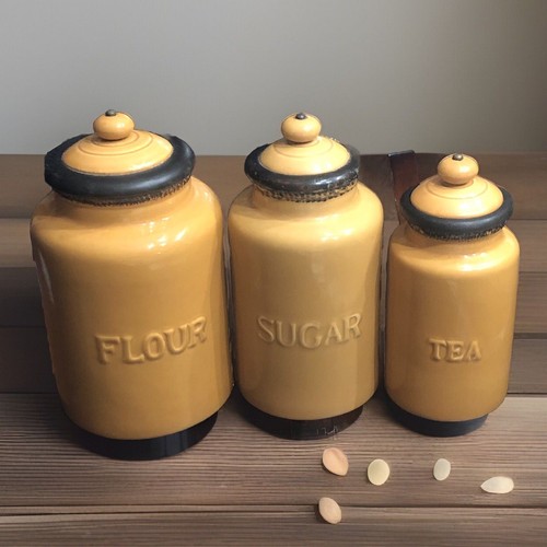 Canister Set Ceramic Wood Mustard Yellow Target Stores FLOUR SUGAR TEA ...