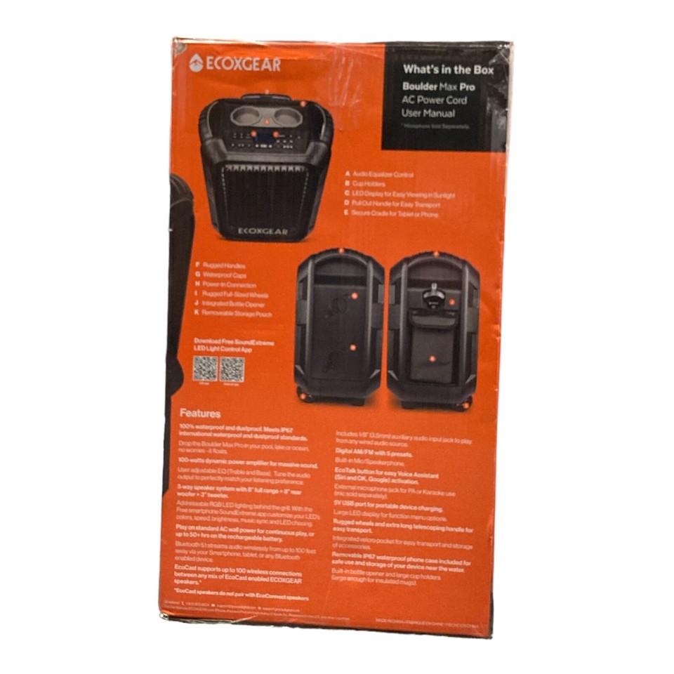 ECOXGEAR EcoBoulder Max Pro Rugged Waterproof Bluetooth Smart Speaker ...