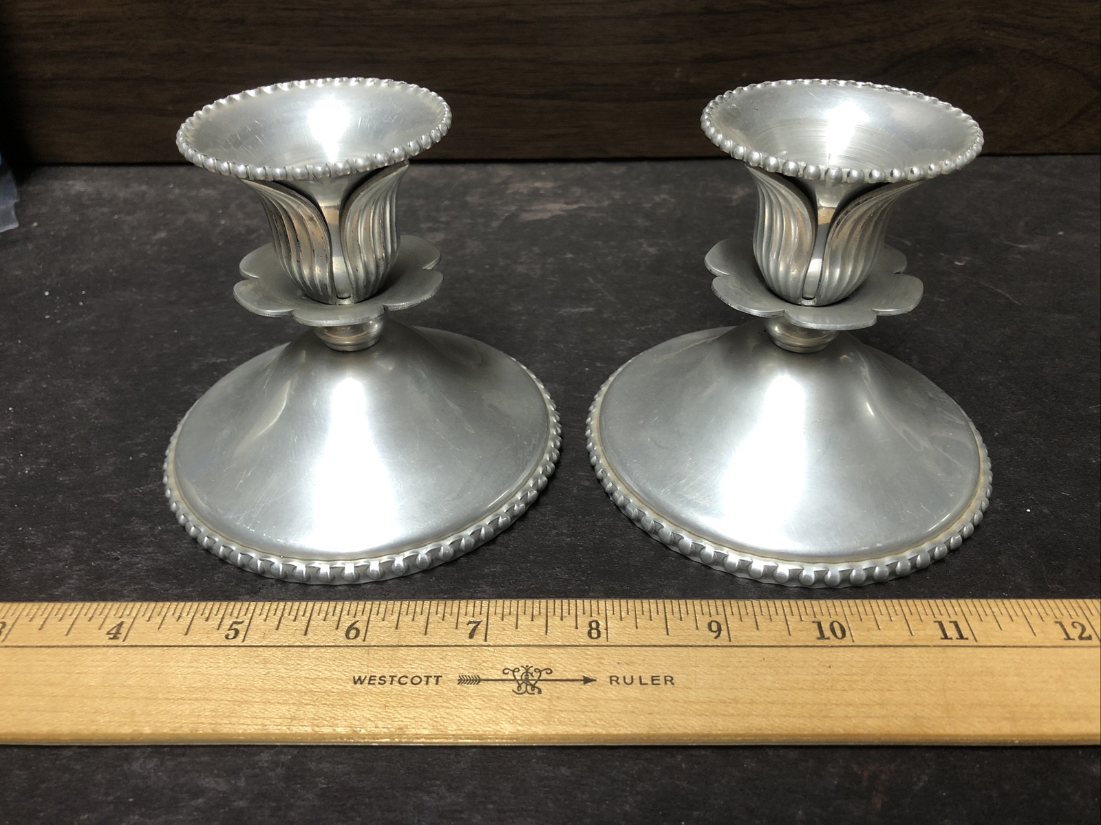Vintage Pair Wrought Farberware Candle Holders Flower Design Bklyn NY ...
