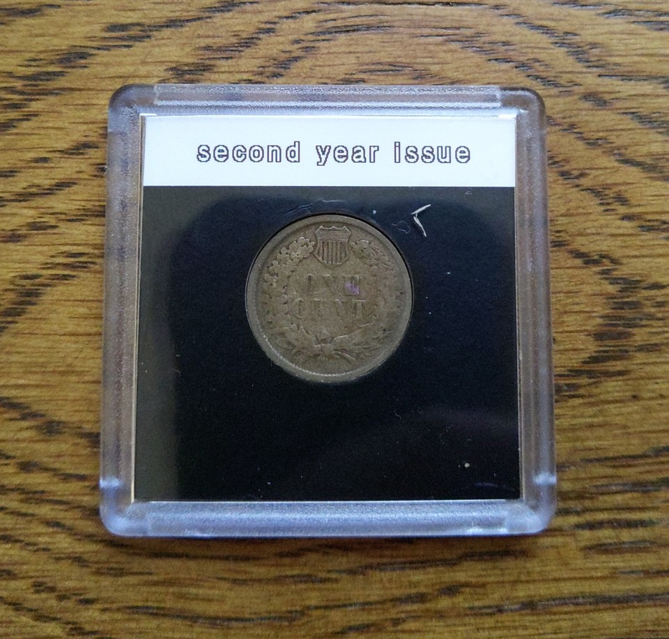indian 1 cent 1860 pre-civil war issue second coin minted reverse ...